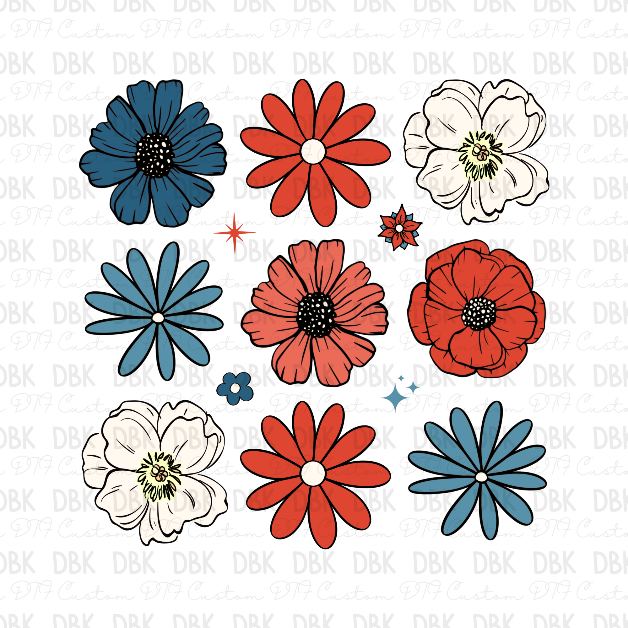 RWB Floral DTF Transfer R150 – DBK-Custom Creations