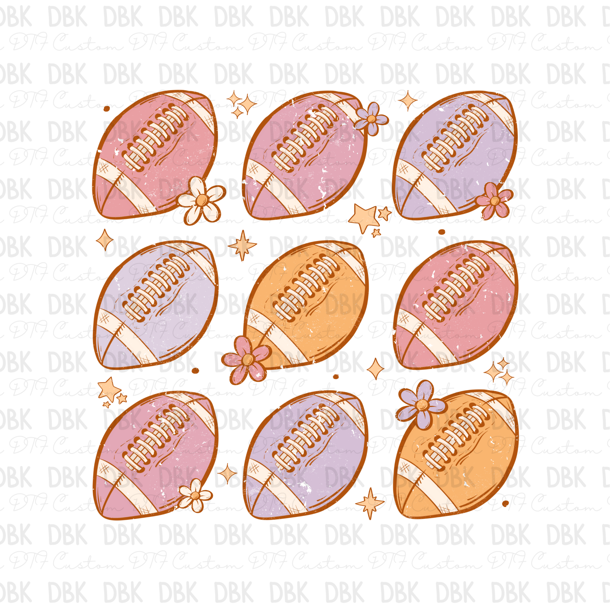 Pastel Footballs DTF Transfer C84 – DBK-Custom Creations